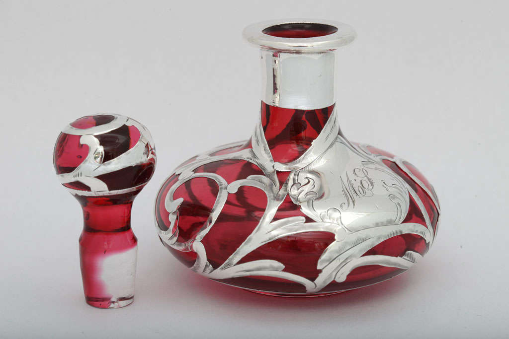 Sterling Silver Overlay Cranberry Glass Perfume Bottle at 1stDibs ...