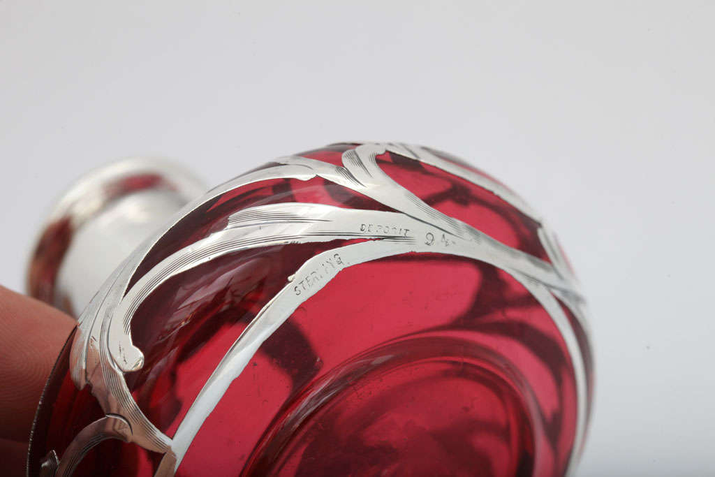Sterling Silver Overlay Cranberry Glass Perfume Bottle at 1stDibs ...