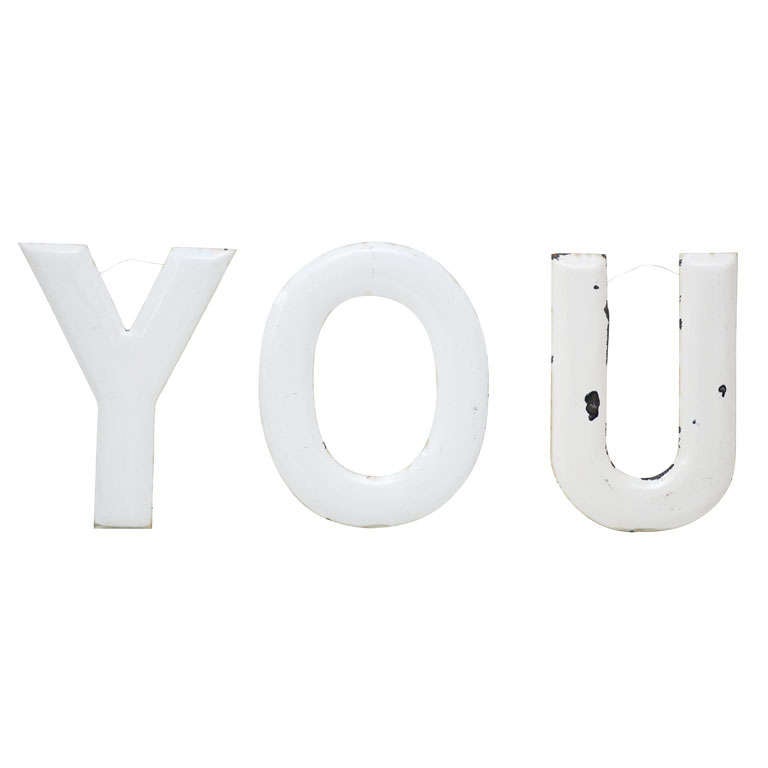 YOU White Enamel Vintage Letters at 1stdibs