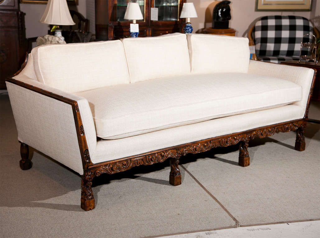 Carved Wood Frame Sofa at 1stDibs