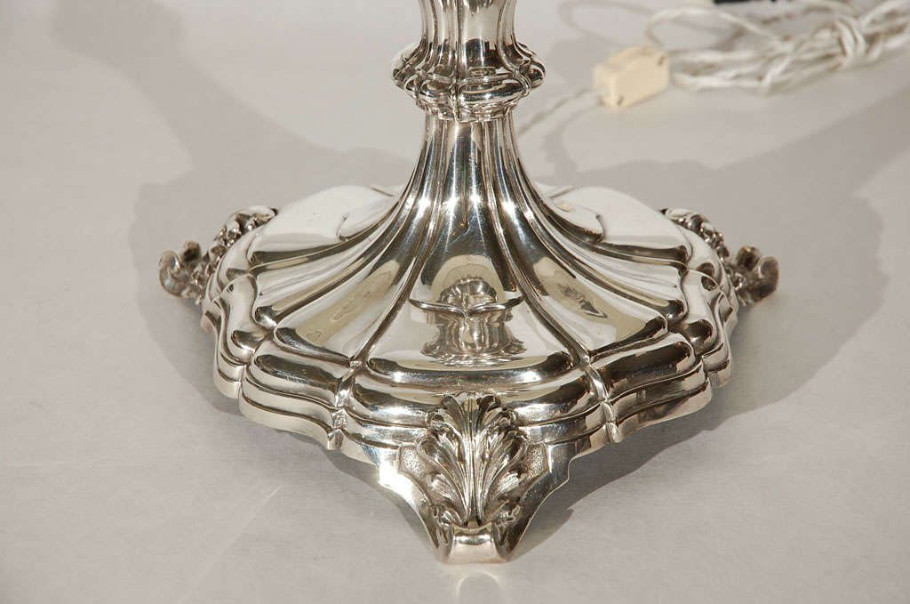 Silver Plated Table Lamp with Custom Silk Shade at 1stDibs