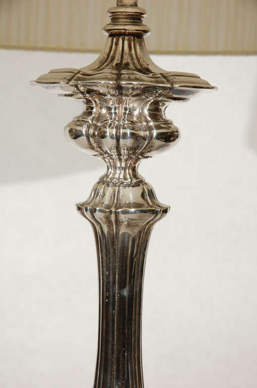 Silver Plated Table Lamp with Custom Silk Shade at 1stDibs