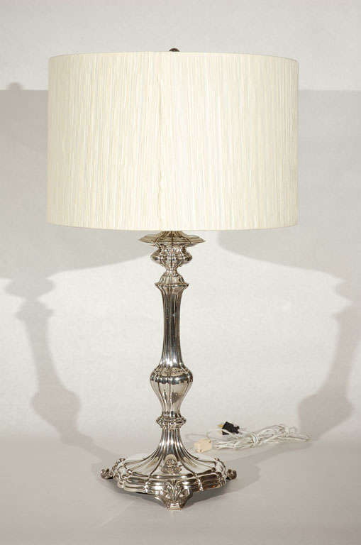 Silver Plated Table Lamp with Custom Silk Shade at 1stDibs