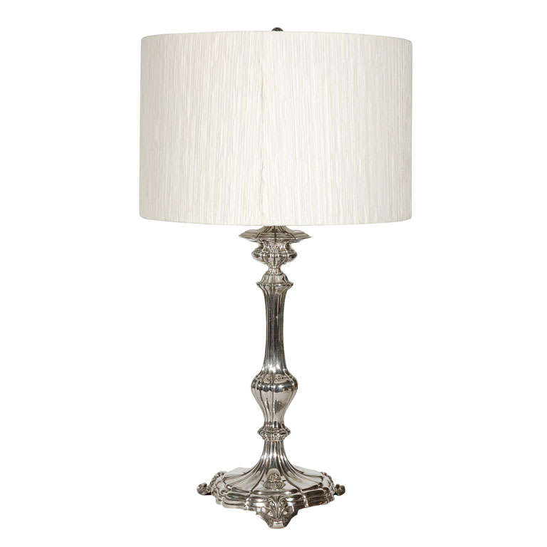 Silver Plated Table Lamp with Custom Silk Shade at 1stDibs