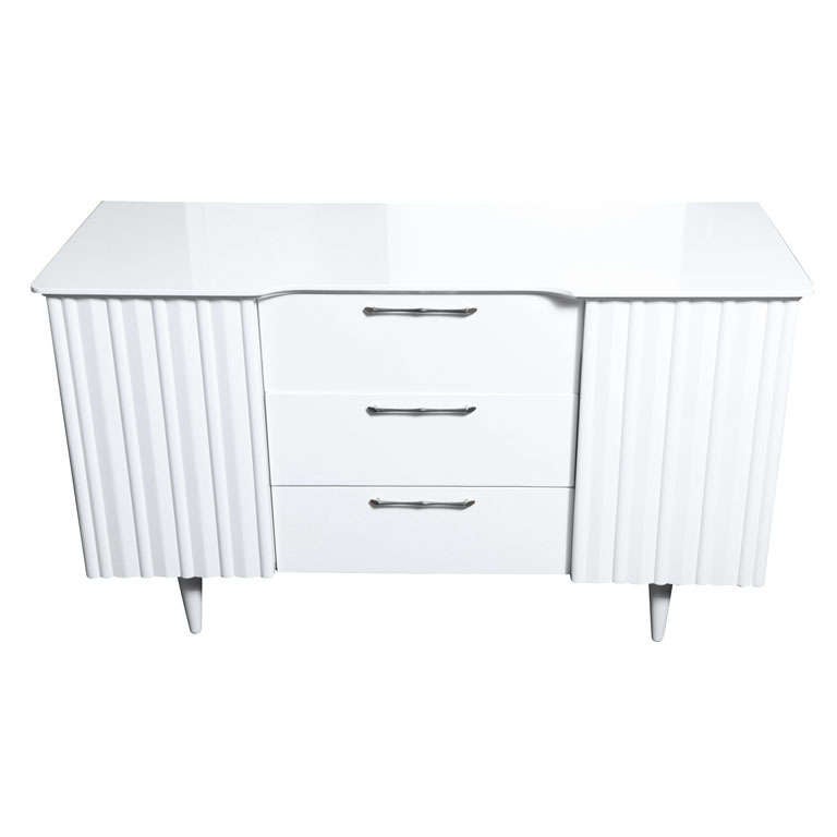 70's Charming White Glossy Lacquered Buffet at 1stDibs