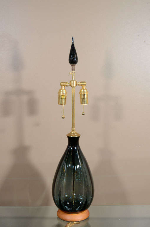 Blenko 1960's Blue Smoke Glass Lamps For Sale at 1stDibs