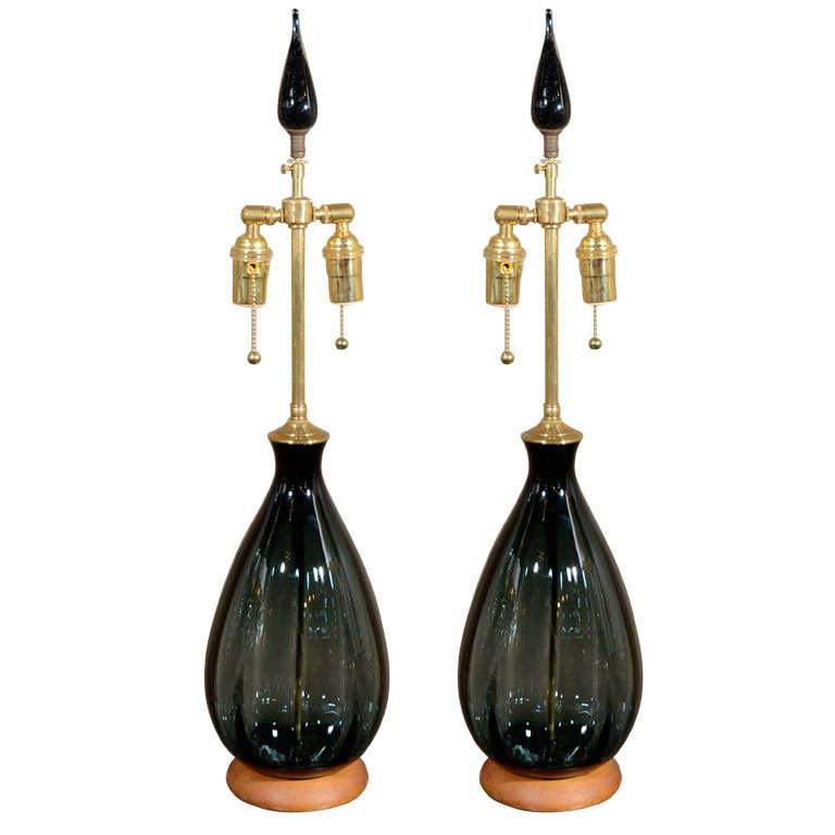 Blenko Amethyst Handblown Glass Lamp with Finial For Sale at 1stDibs