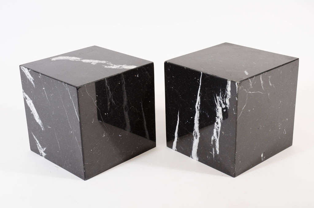 Pair of Negro Marquina Spanish Marble Cube Side Tables by Pace at ...