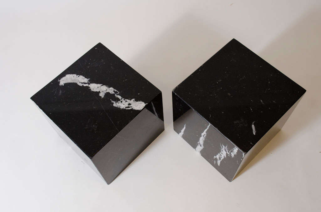 Pair of Negro Marquina Spanish Marble Cube Side Tables by Pace at ...