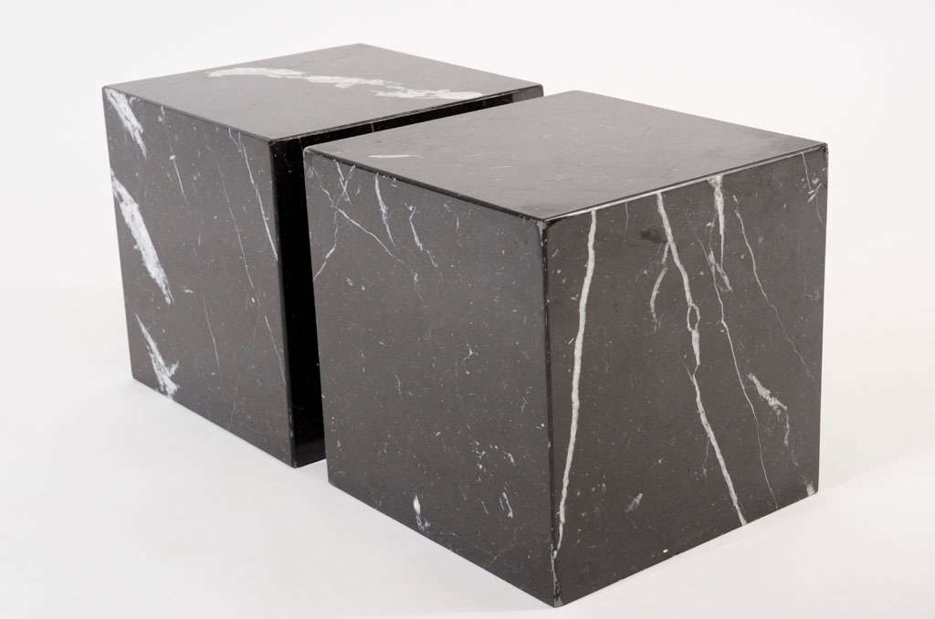Pair of Negro Marquina Spanish Marble Cube Side Tables by Pace at ...