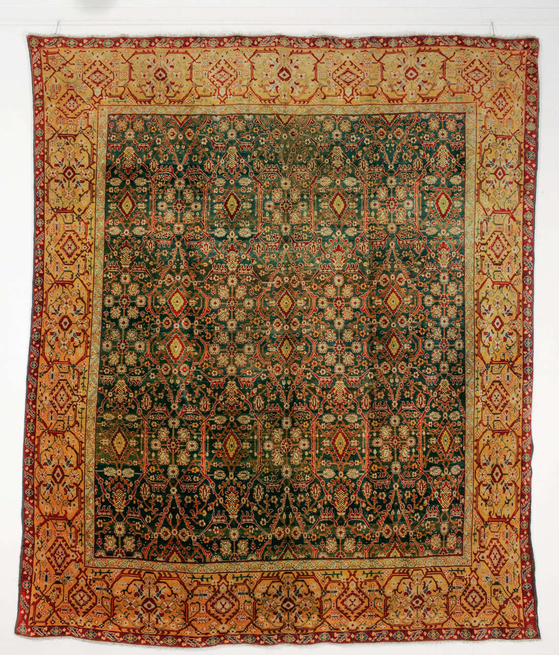 Emerald Green Fine Antique Indian Agra Rug For Sale at 1stDibs