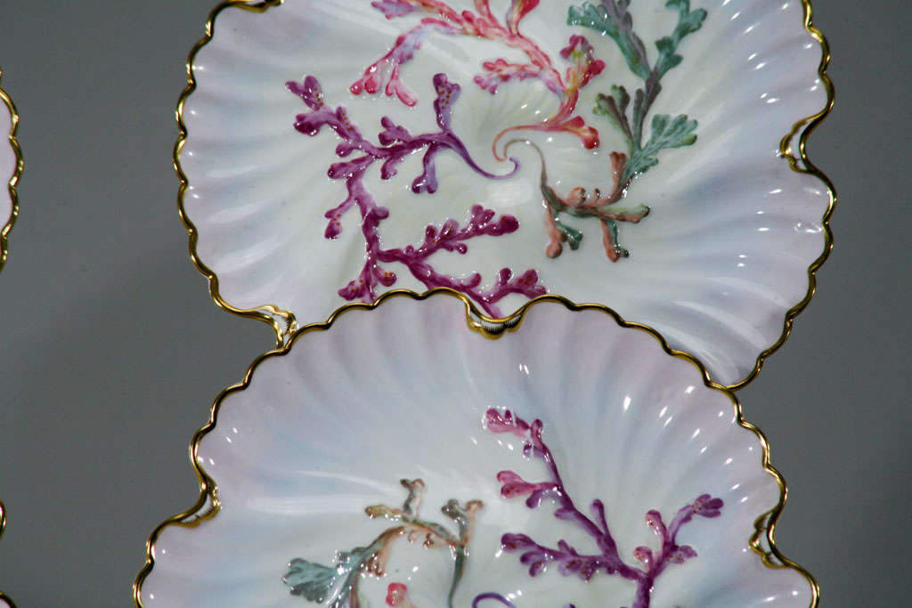 Set of Six Spode Oyster Plates, Pink, Lavender and Gold-Made for ...