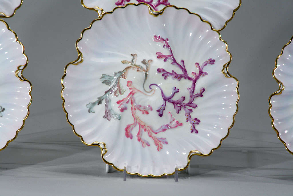 Set of Six Spode Oyster Plates, Pink, Lavender and Gold-Made for ...