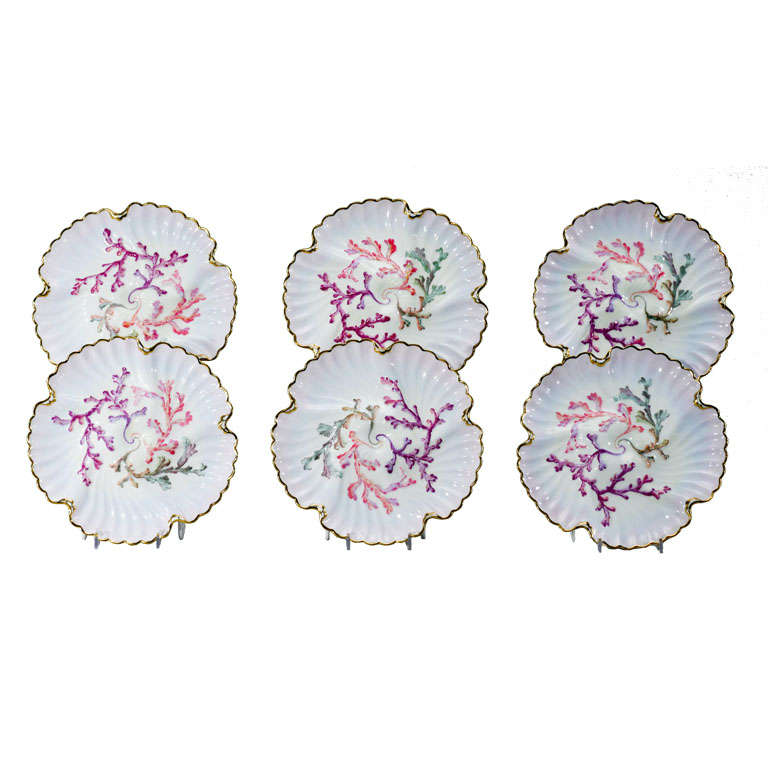 Set of Six Spode Oyster Plates, Pink, Lavender and Gold-Made for ...