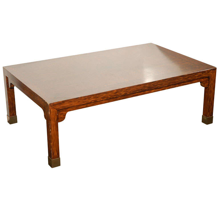 Faux Grained Wood Chinese Low Table With Brass Cap Legs at 1stDibs