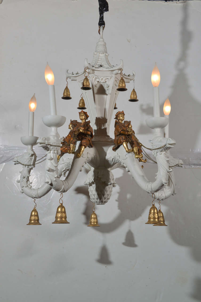 Chinese Style White Painted Chandelier at 1stDibs