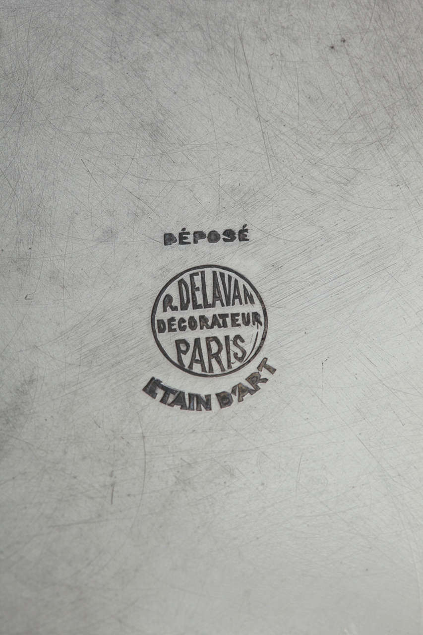 Rene Delavan French Art Deco Pewter Dinanderie Vase For Sale at 1stDibs