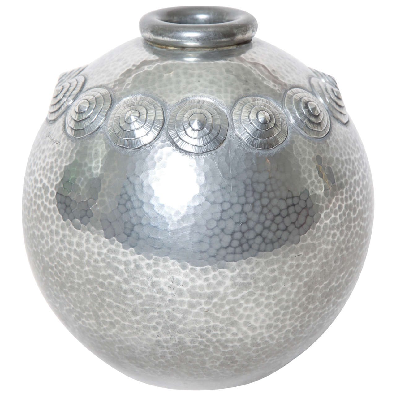 Rene Delavan French Art Deco Pewter Dinanderie Vase For Sale at 1stDibs