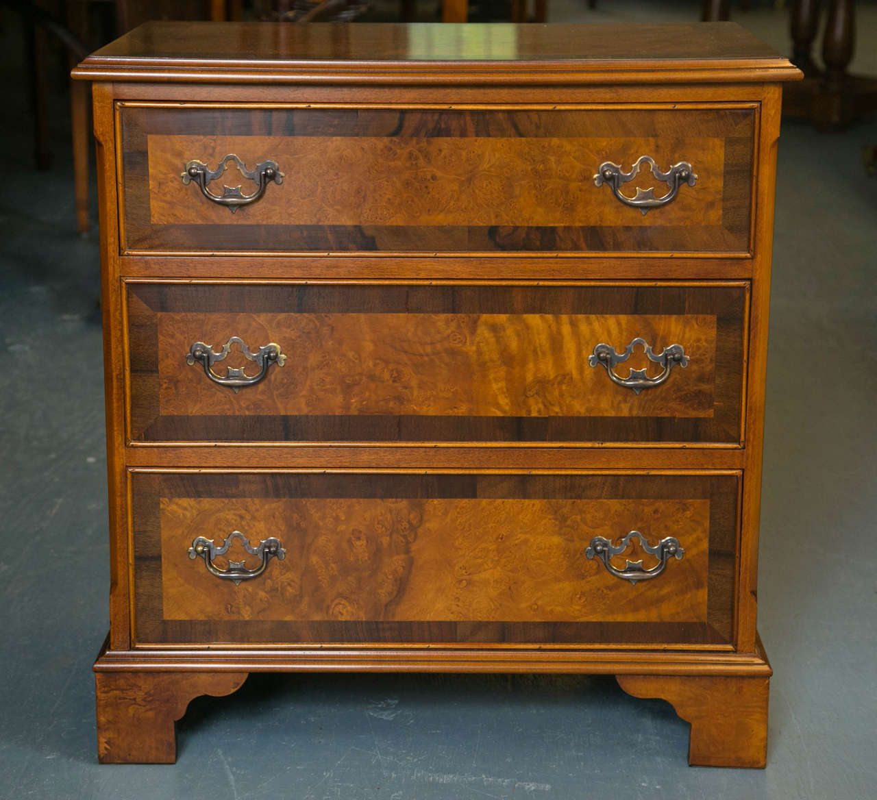 Custom English Walnut Three-Drawer Chest of Drawers For Sale at 1stDibs