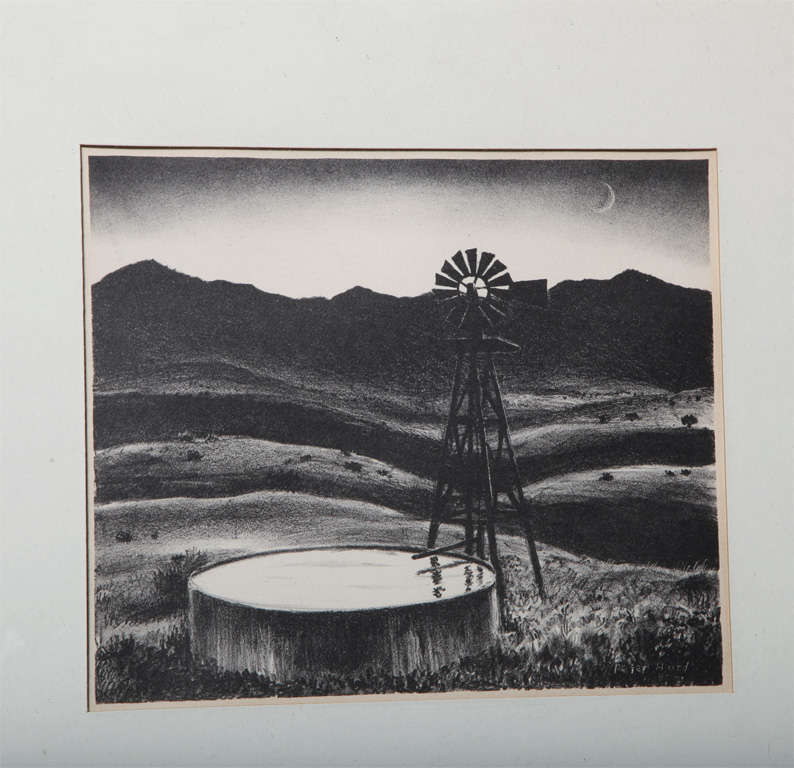 Peter Hurd "Windmill Well at Night" Lithograph at 1stDibs | peter hurd ...