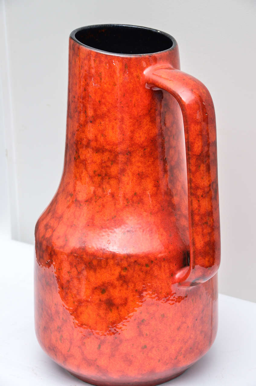 Large West German Pottery Pitcher in Red Lava Design at 1stDibs