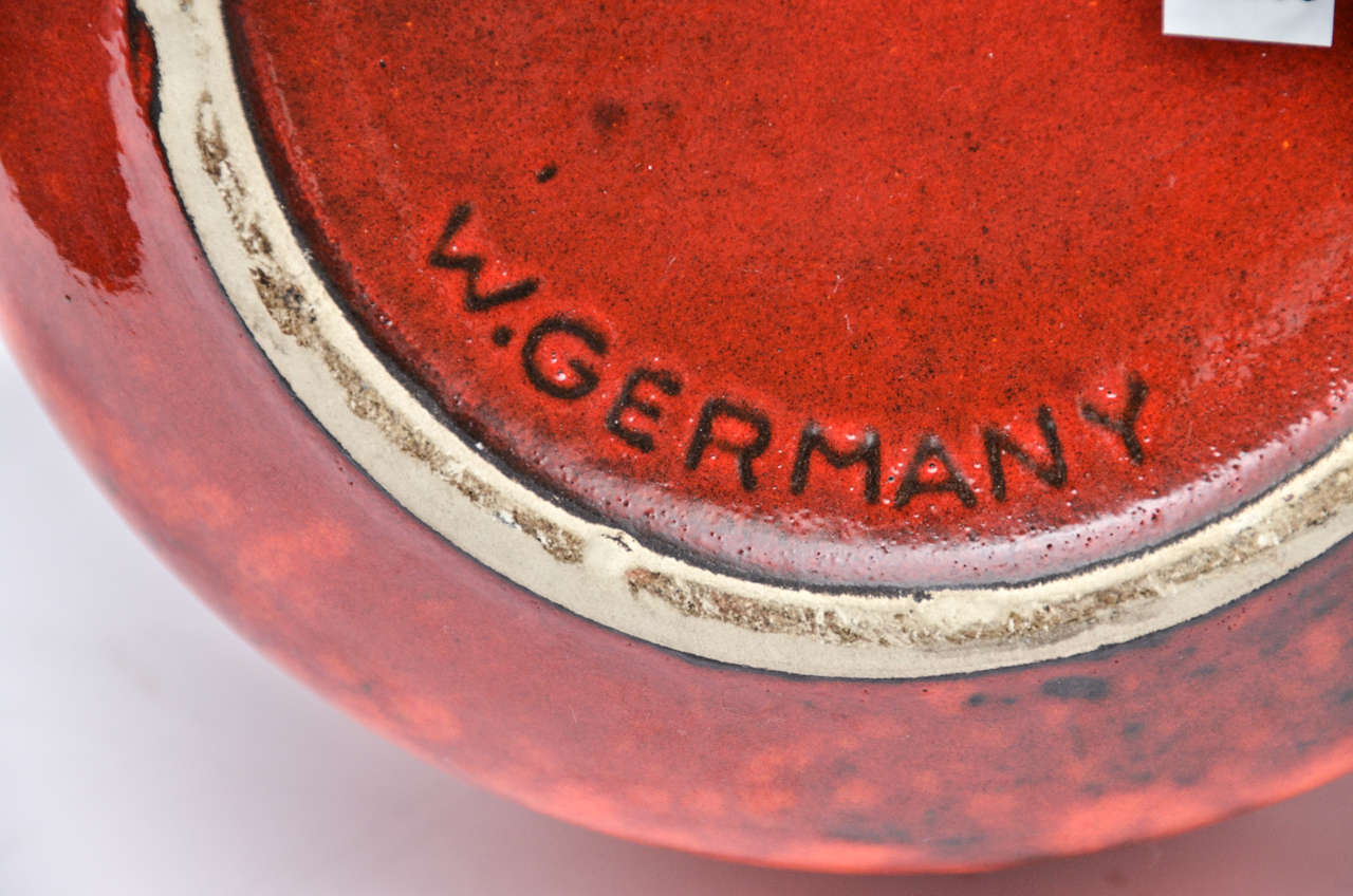 Large West German Pottery Pitcher in Red Lava Design at 1stDibs