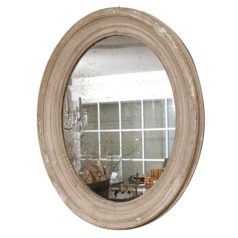 Greyis/white painted oval mirror at 1stDibs