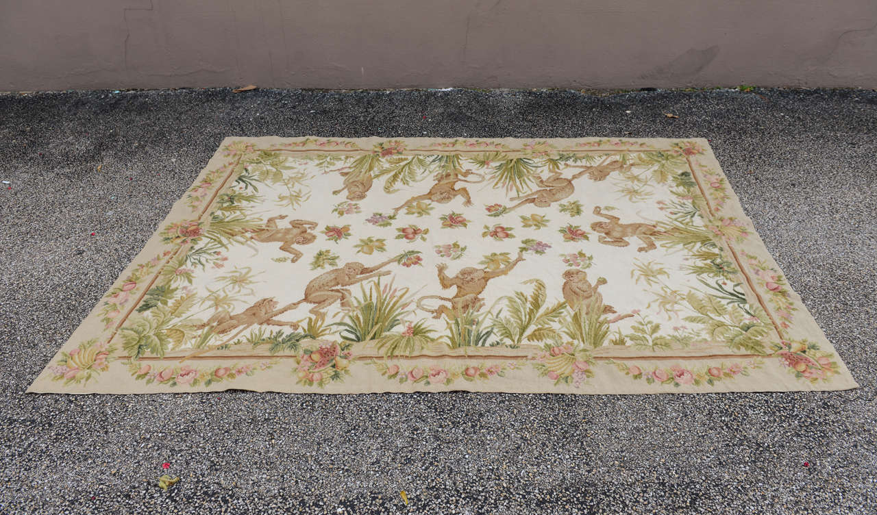 Hand Made Wool Needlepoint Rug with Monkeys at 1stDibs | monkey rugs ...