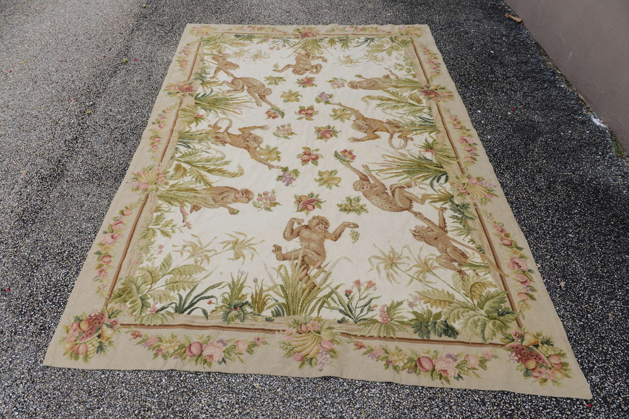 Hand Made Wool Needlepoint Rug with Monkeys at 1stDibs | monkey rugs ...