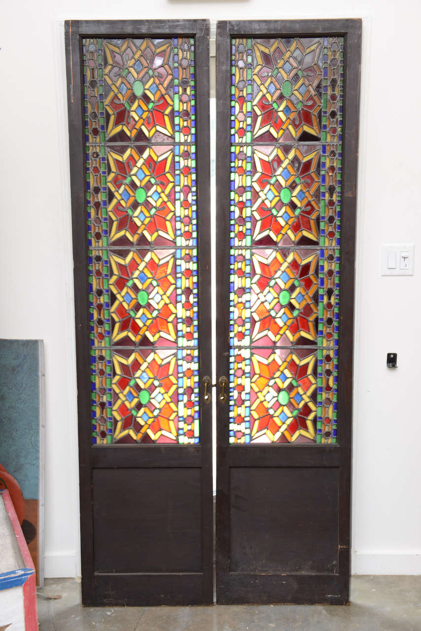 Pair of Stained Glass Library Doors at 1stDibs