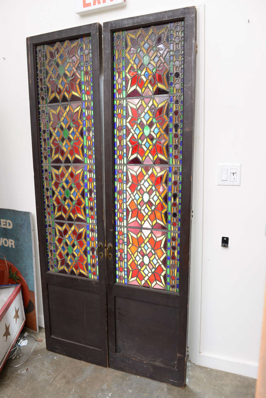 Pair of Stained Glass Library Doors at 1stDibs