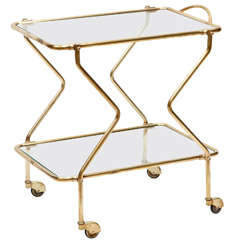 Vintage Solid Brass French Tea Cart, circa 1950s For Sale at 1stdibs