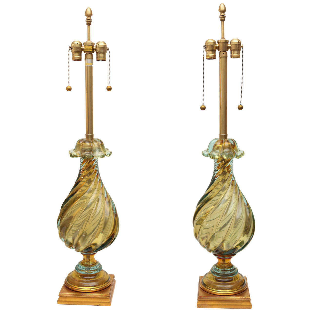 Pair of Large Twisted Glass Marbro Lamps at 1stDibs