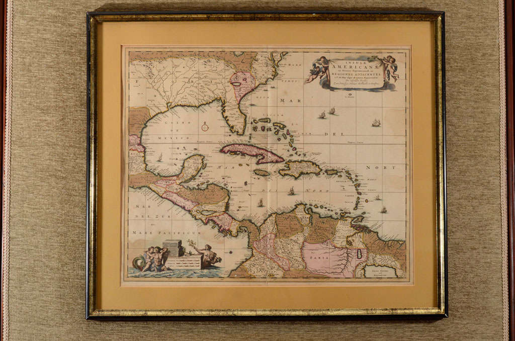A Late 17th Century Handcolored Map of the Caribbean at 1stDibs