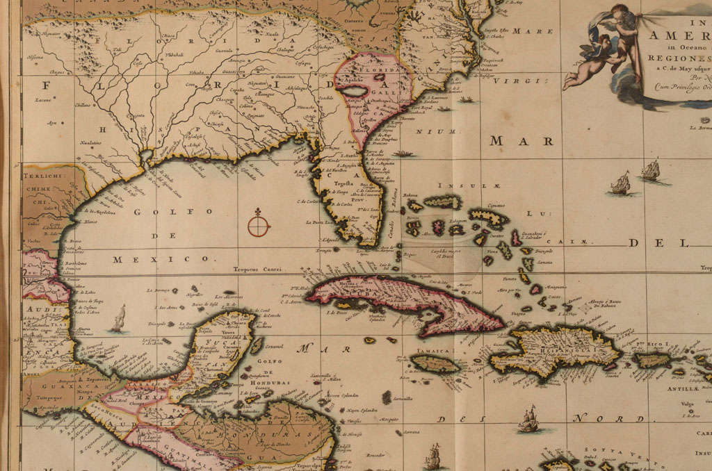 A Late 17th Century Handcolored Map of the Caribbean at 1stDibs