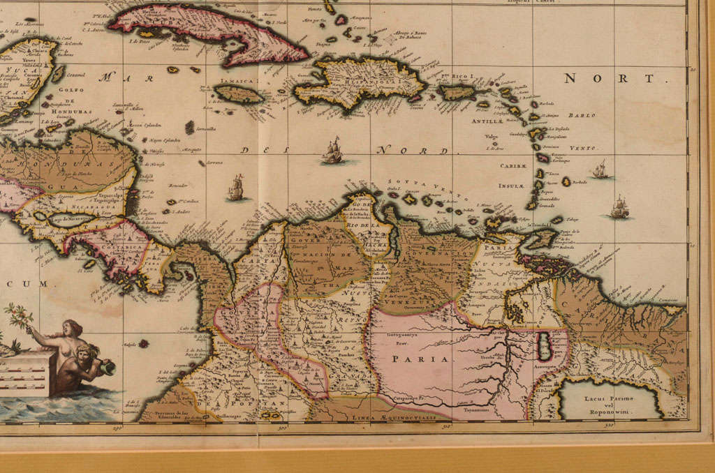 A Late 17th Century Handcolored Map of the Caribbean at 1stDibs