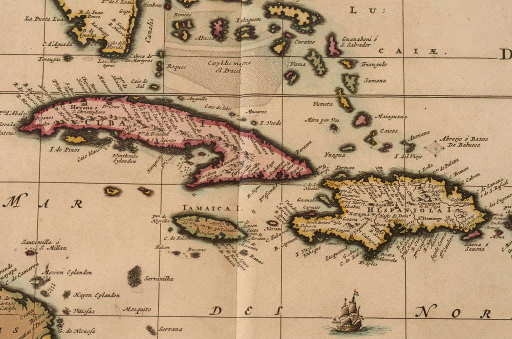 A Late 17th Century Handcolored Map of the Caribbean at 1stDibs
