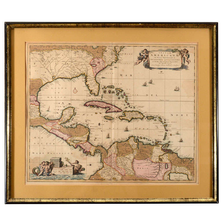 A Late 17th Century Handcolored Map of the Caribbean at 1stDibs