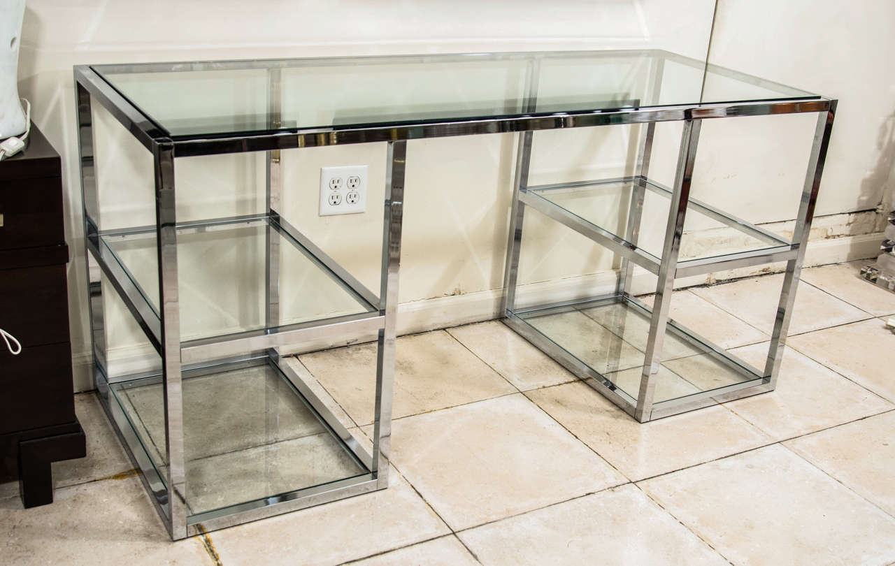Chrome and glass four shelf desk at 1stDibs