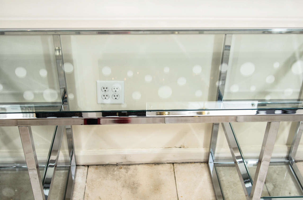 Chrome and glass four shelf desk at 1stDibs