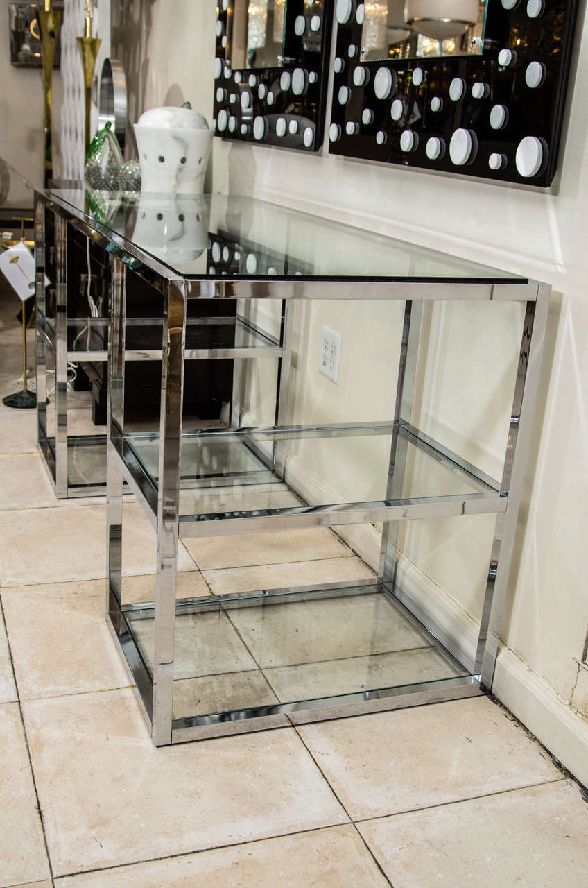 Chrome and glass four shelf desk at 1stDibs