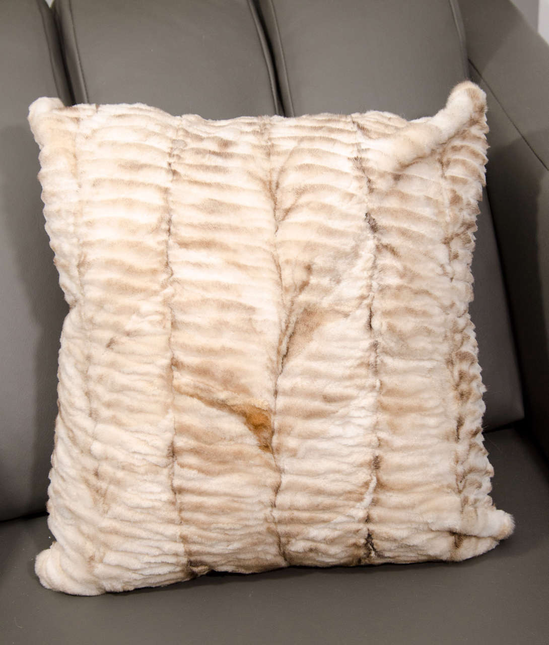 Cream Sheared Mink Pillow with Leather Back at 1stDibs