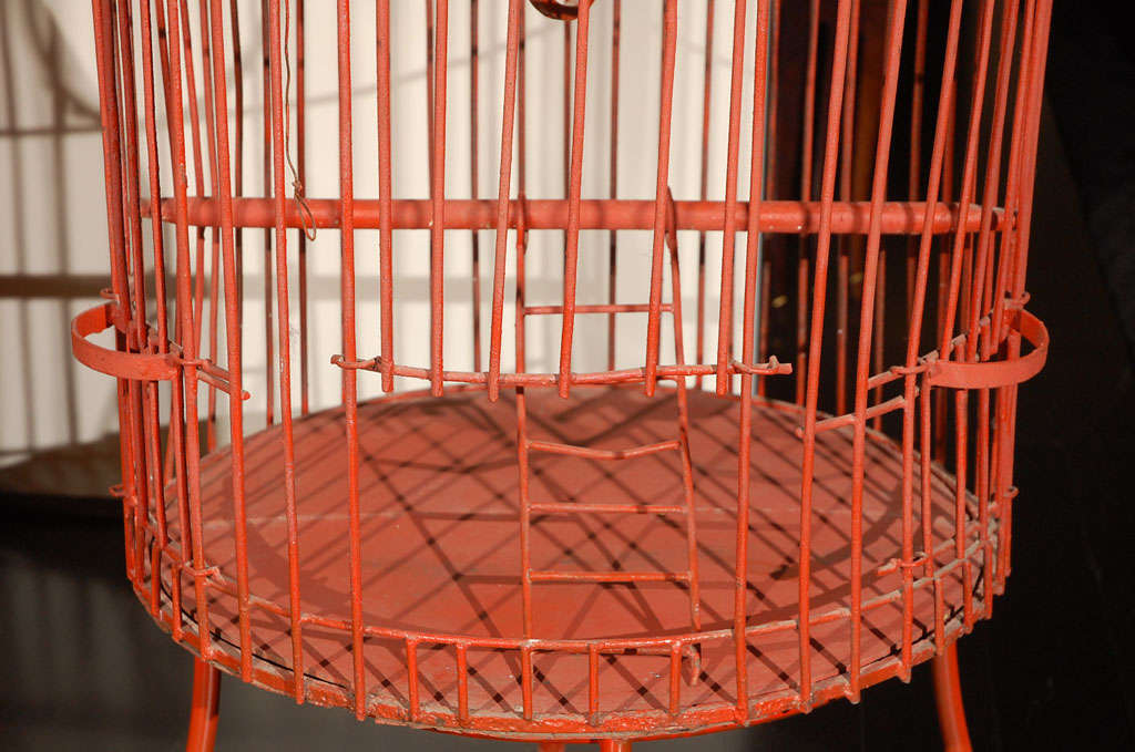 Tony Duquette Floor Bird Cage in Crimson Red with Plaster Tassels at 1stDibs