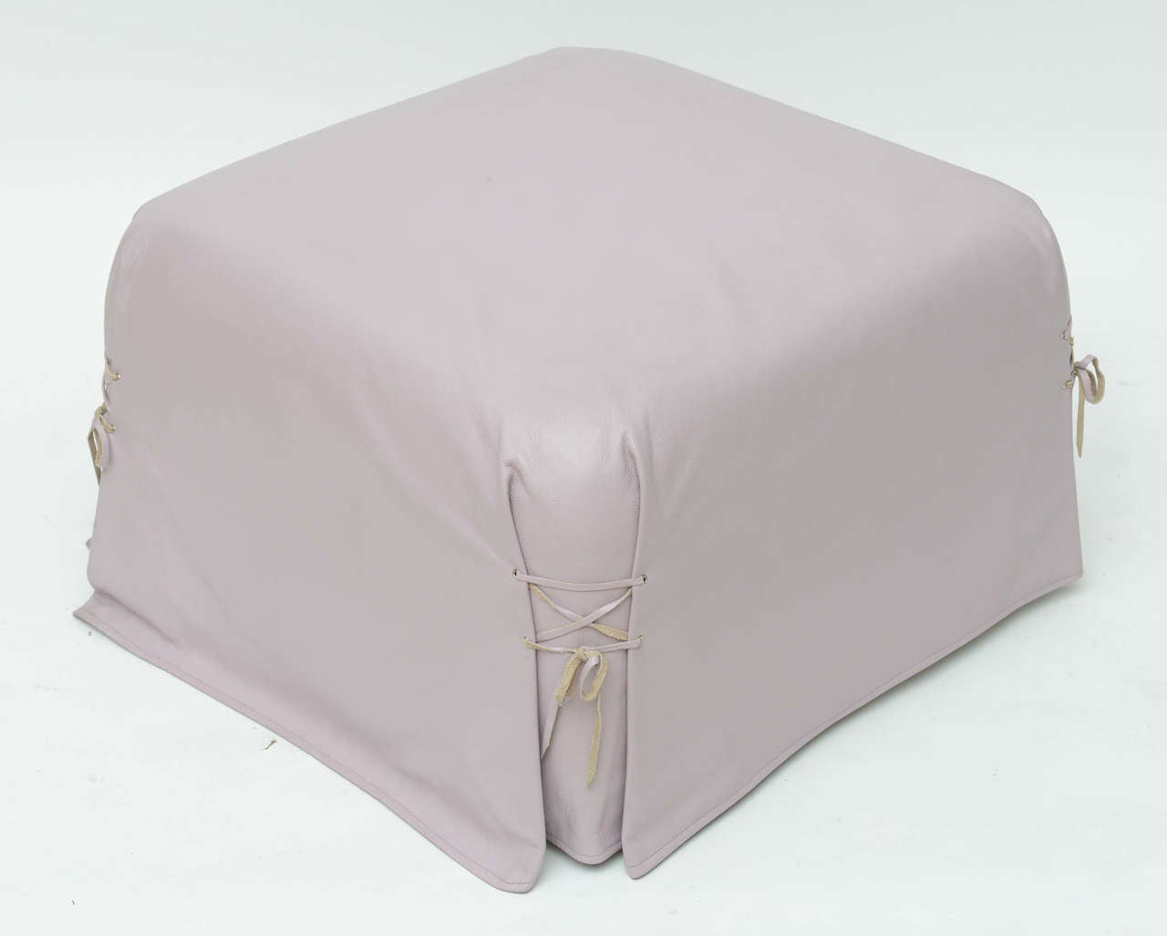 Pair of Lavender Leather Shoelace Ottomans by John Saladino at 1stDibs