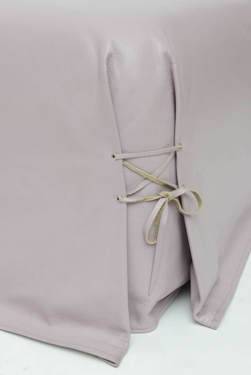 Pair of Lavender Leather Shoelace Ottomans by John Saladino at 1stDibs