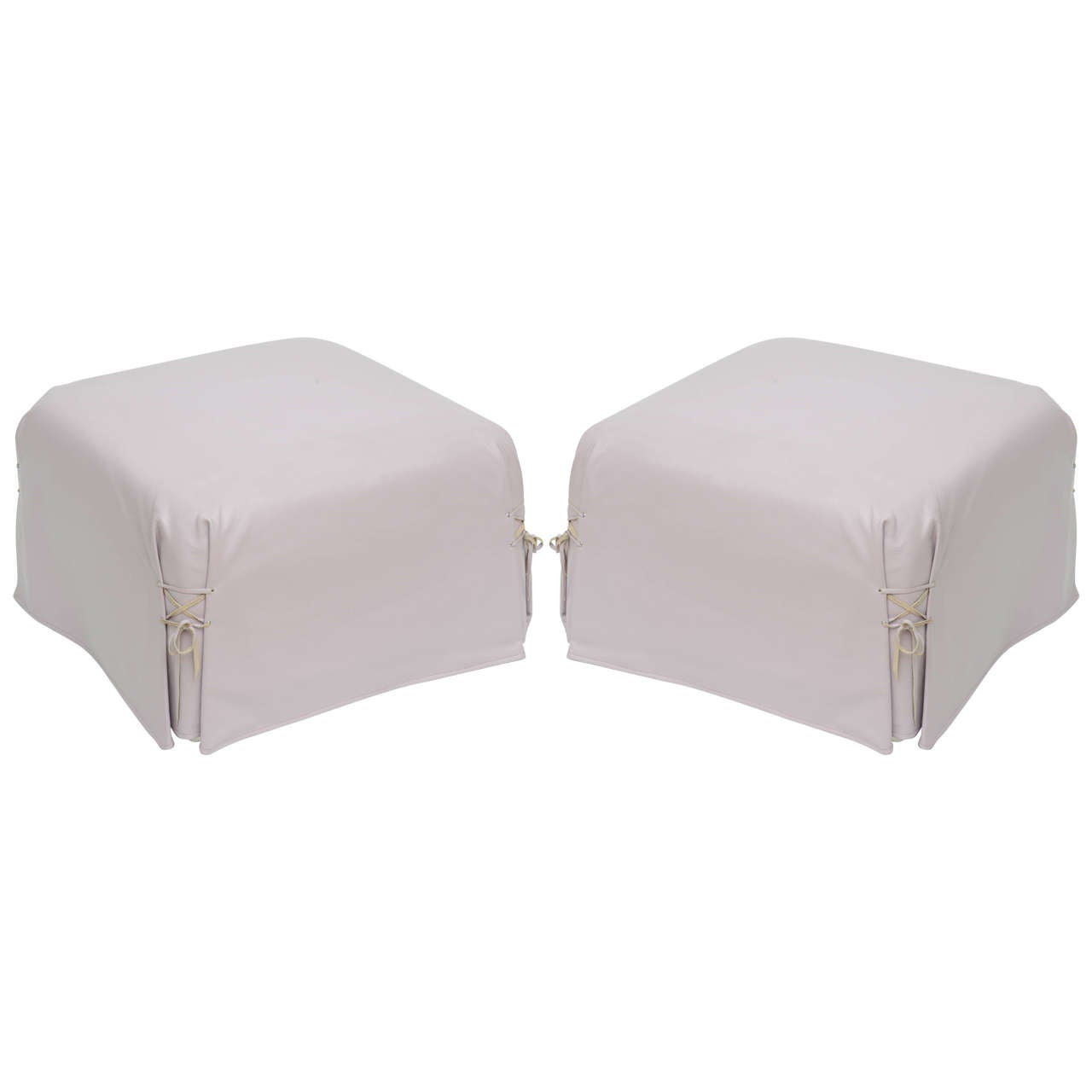 Pair of Lavender Leather Shoelace Ottomans by John Saladino at 1stDibs