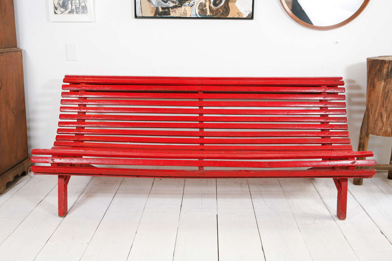 Curved Red Italian Outdoor Slatted Garden Bench at 1stDibs | red garden ...