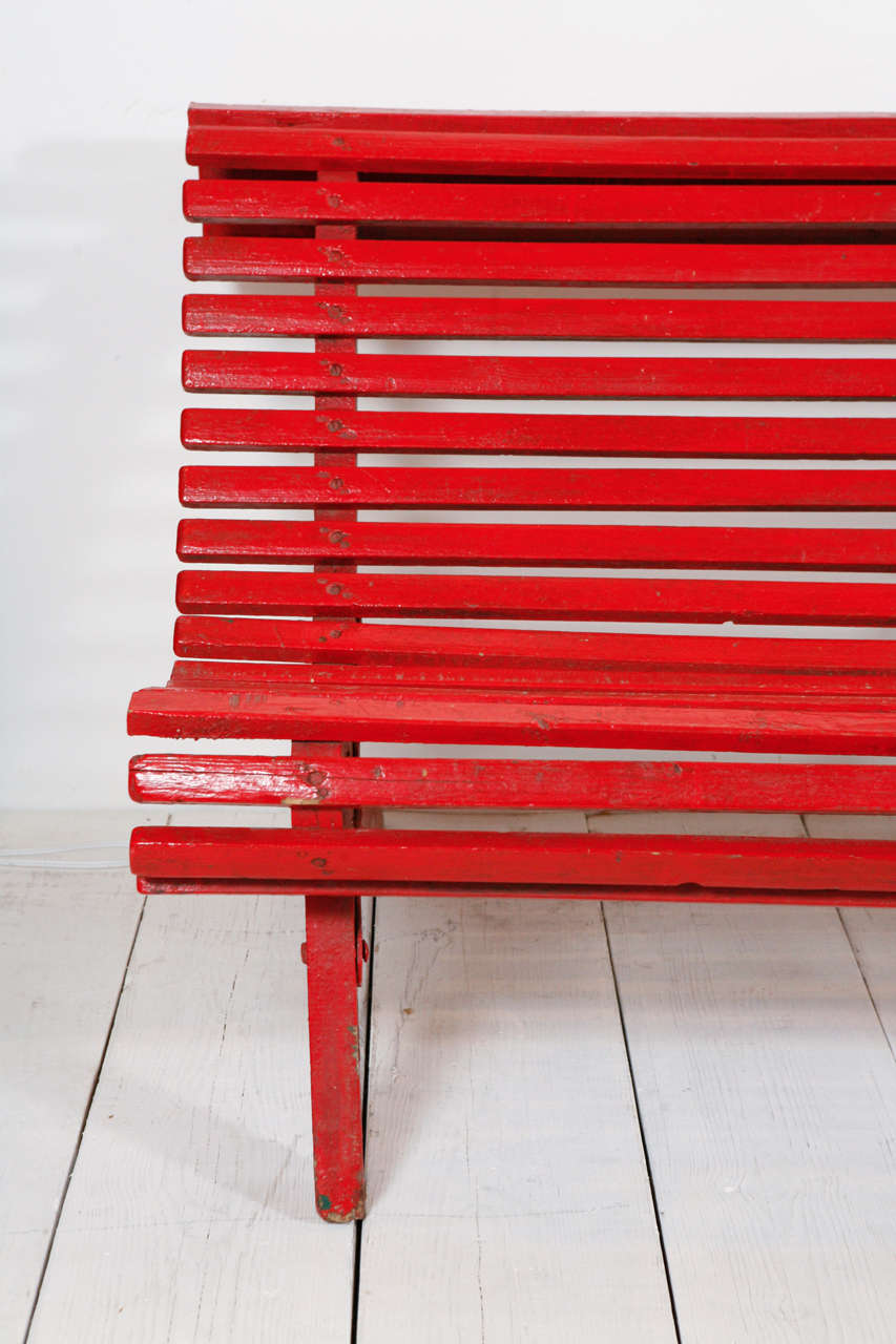 Curved Red Italian Outdoor Slatted Garden Bench at 1stDibs | red garden ...