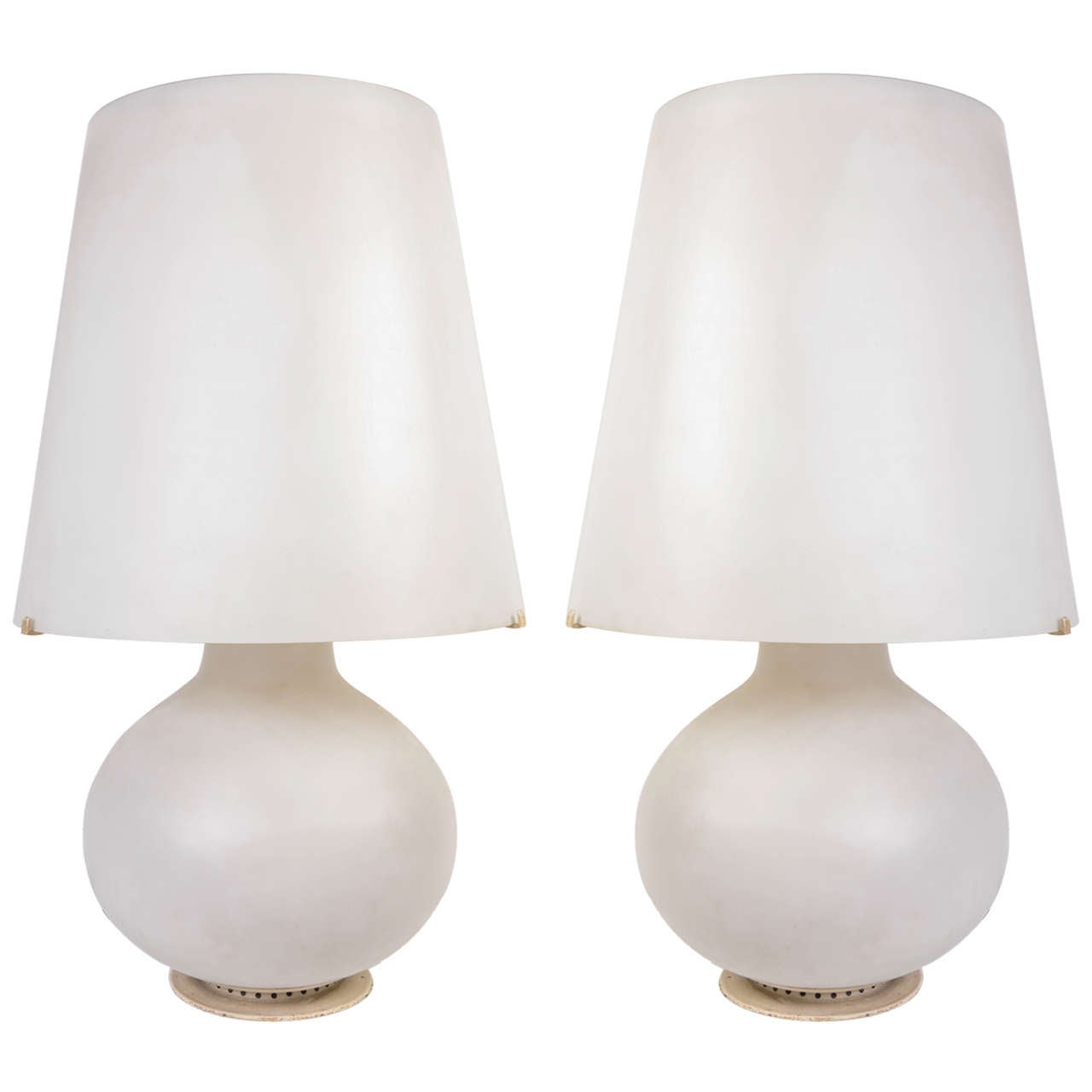 Timeless Design Pair of White Glass Lamps by Max Ingrand for Fontana ...