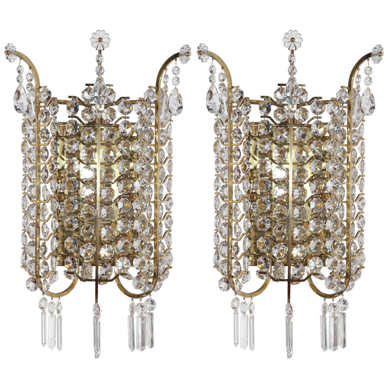Pair of Crystal Sconces For Sale at 1stDibs